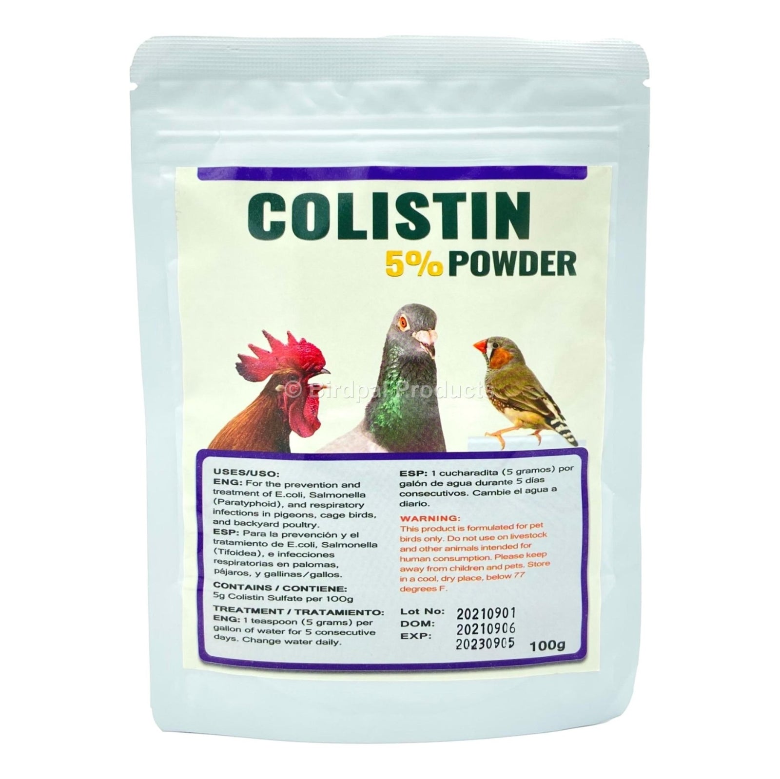 Colistin Sulfate 5% for Pet Poultry, Pigeons, & Cage Birds
