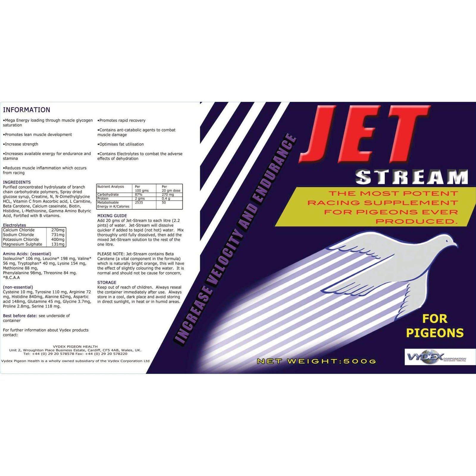 Vydex Jetstream - Racing Performance Supplement for Pigeons